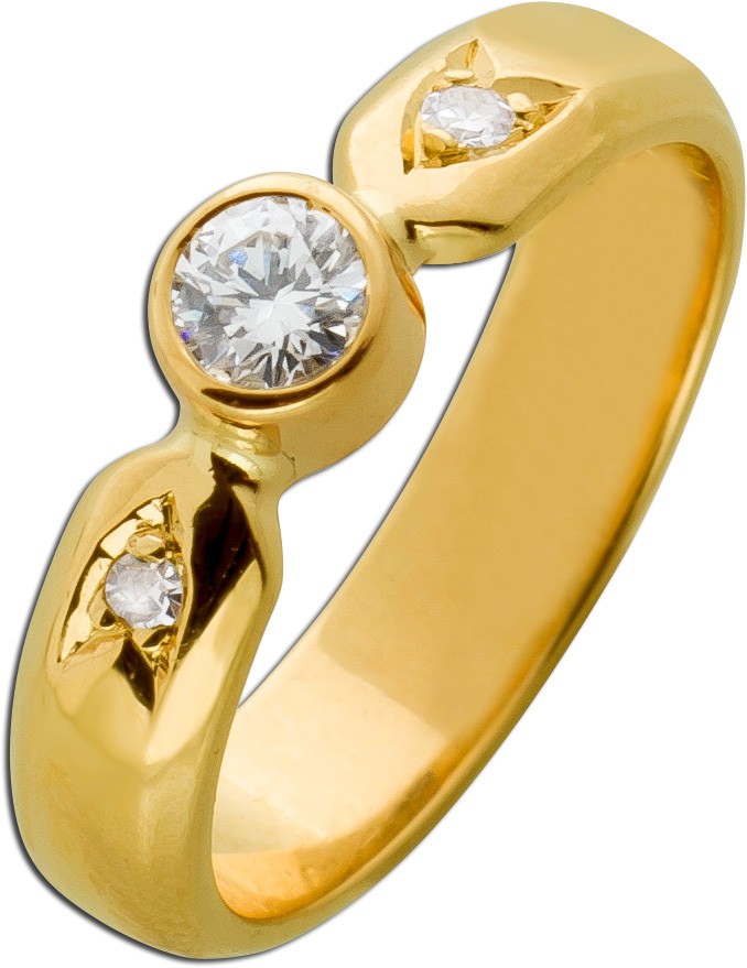 Diamantring Gelbgold 14 Karat 2 Diamanten 1 Brillant 0,26ct.TW/VSI - Ch. Abramowicz